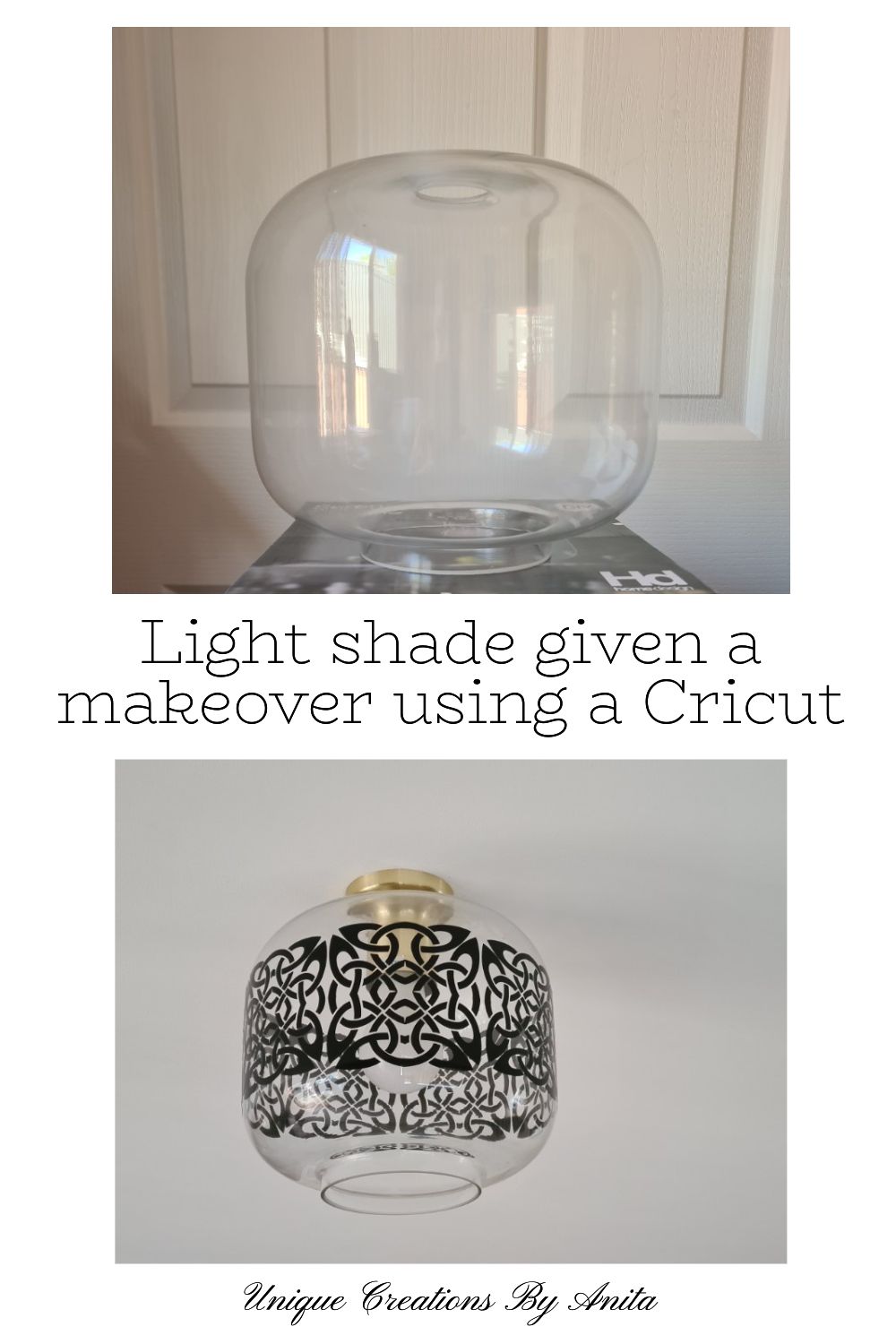Light shade makeover using vinyl decals - Unique Creations By Anita